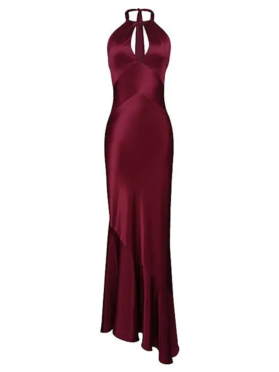 House Of Cb Oliviana Halter-neck Satin Maxi Dress - Wine