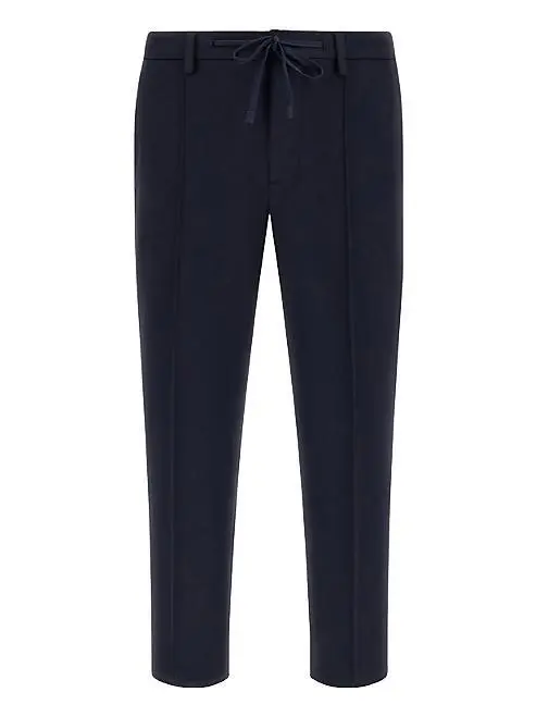 Boggi Milano Drawstring Straight-leg Stretch Cotton-jersey Trousers - Navy Blue