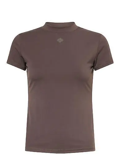 THE COUTURE CLUB Sculpting Emblem Round-neck Stretch-woven T-shirt - Chocolate