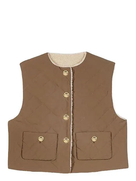 Maje Reversible Sleeveless Puffer Jacket - Ecru Khaki