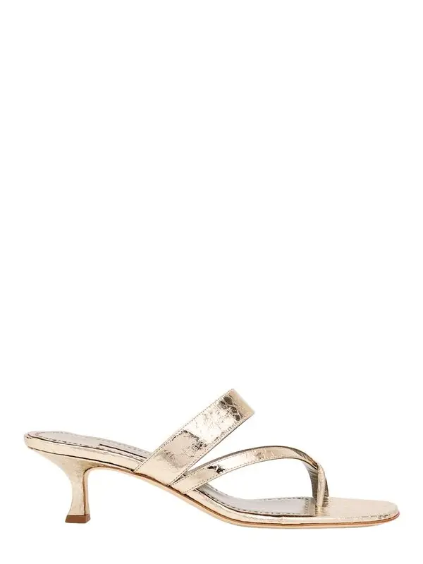 Manolo Blahnik Susa Metallic Snakeskin Kitten-heel Sandals - Silver