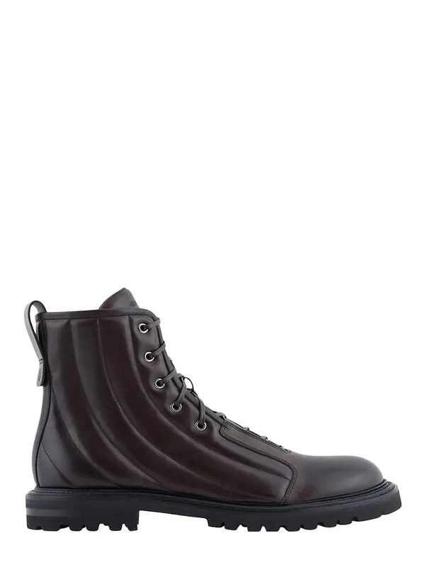 Giorgio Armani Quilted Leather Lace-up Ankle Boots - Dark Brown