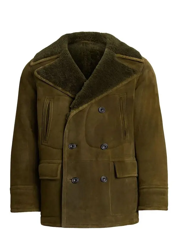 Ralph Lauren Suede Shearling-lined Double-breasted Jacket - Pine Green
