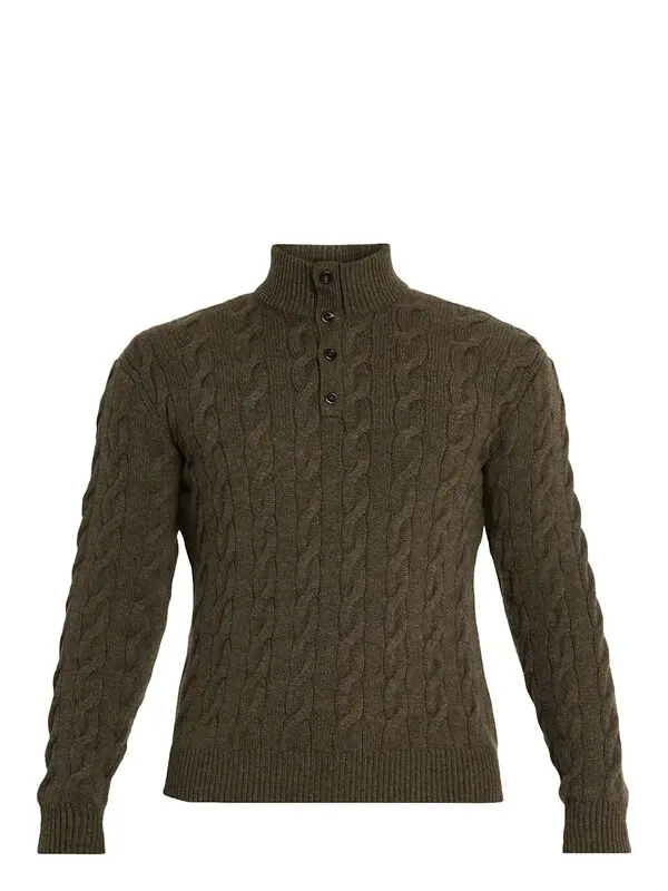 Ralph Lauren Cashmere Cable Knit Half-placket Sweater - Inverness