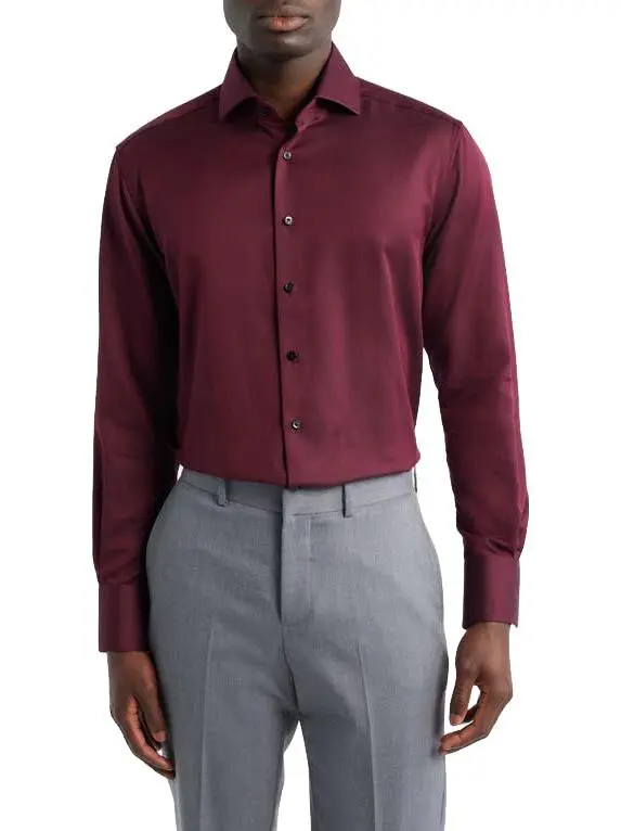 1863 BY ETERNA Modern Fit Solid Non-iron Cotton Dobby Dress Shirt - Dark Red
