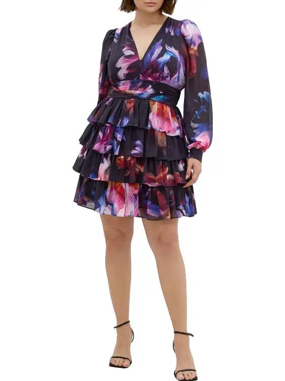 City Chic Floral Print Mini Dress - Vivid Floral