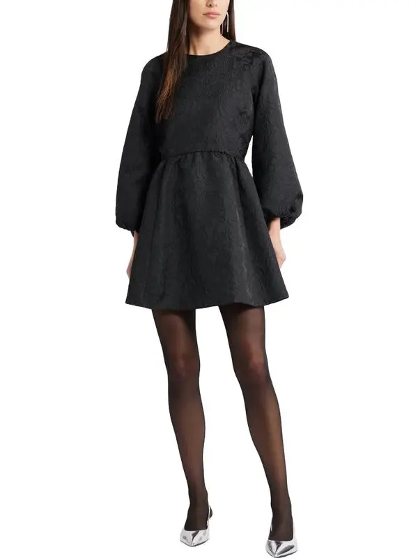 Caslon Long Sleeve Jacquard Minidress - Black Jacquard