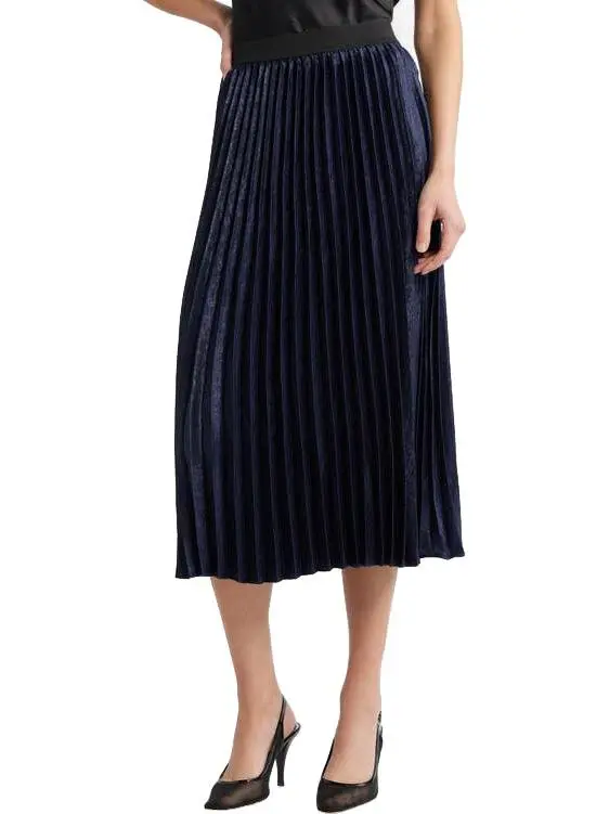 Caslon Pleated Metallic Midi Skirt - Navy Still Metallic