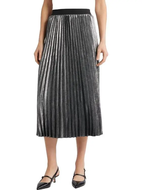 Caslon Pleated Metallic Midi Skirt - Silver