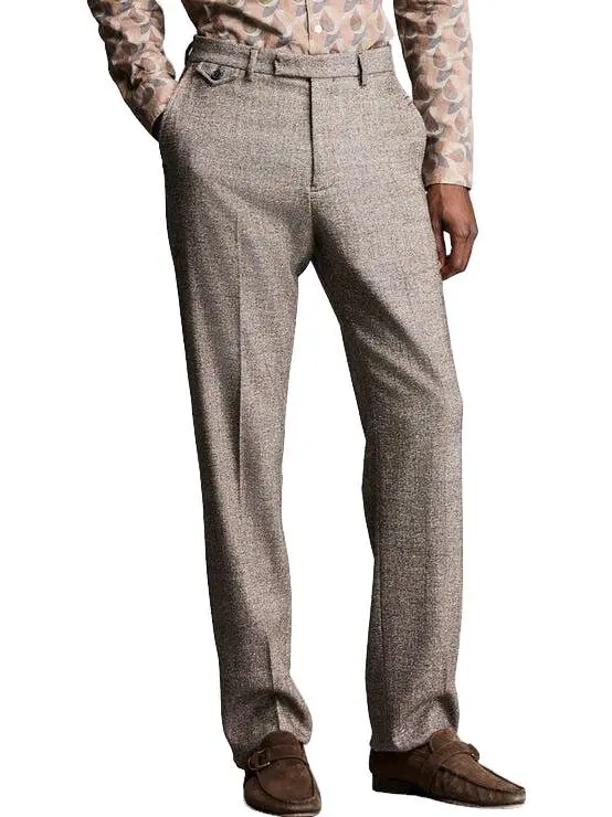 Billy Reid Flat Front Wool Blend Dress Pants - Brown Multi