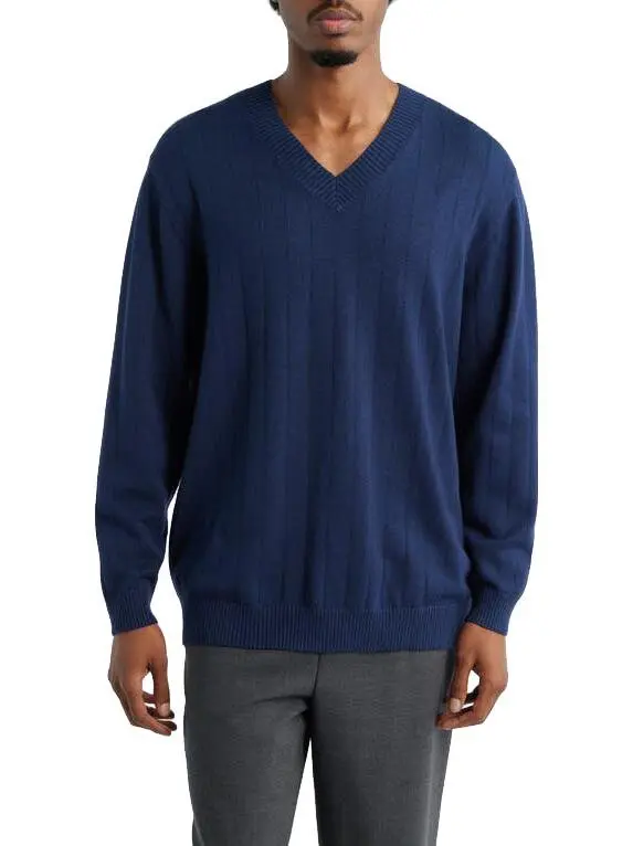 OPEN EDIT V-neck Long Sleeve Sweater - Navy Iris