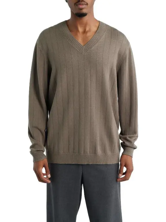 OPEN EDIT V-neck Long Sleeve Sweater - Olive Brown