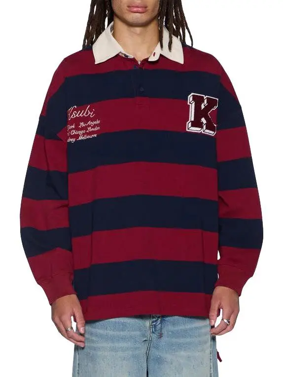 Ksubi Stripe Appliqué Cotton Rugby Shirt - Burgundy