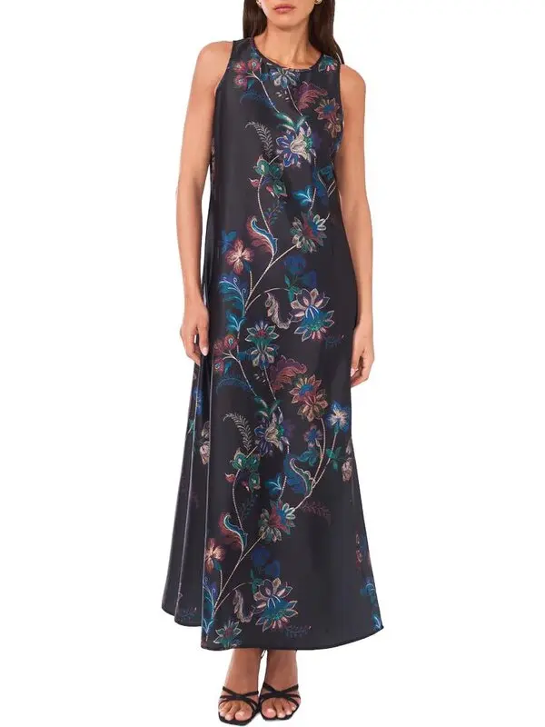 Vince Camuto Printed Sleeveless Maxi Dress - Purple Dusk