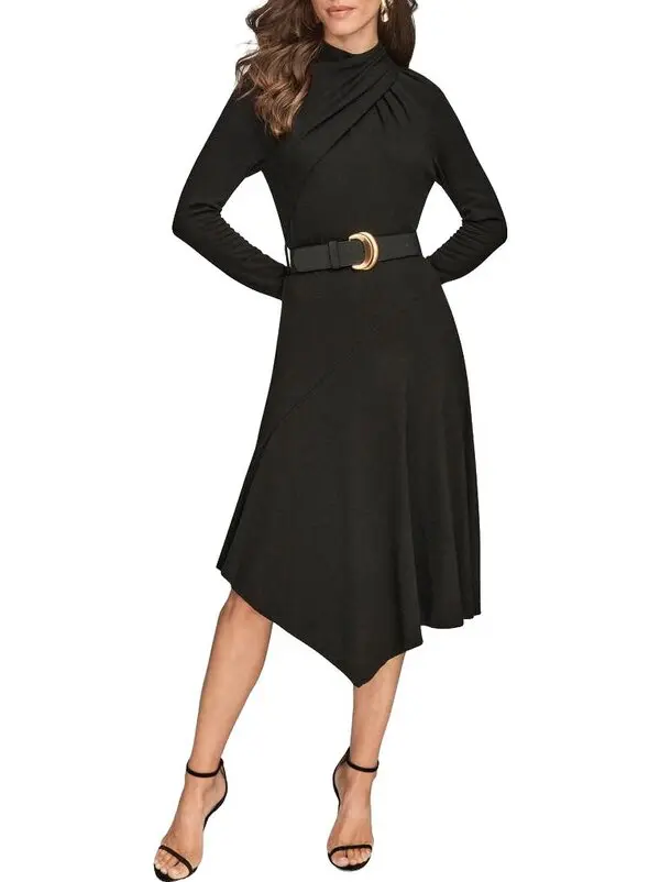 Donna Karan New York Twist Front Long Sleeve Asymmetric Midi Dress - Black