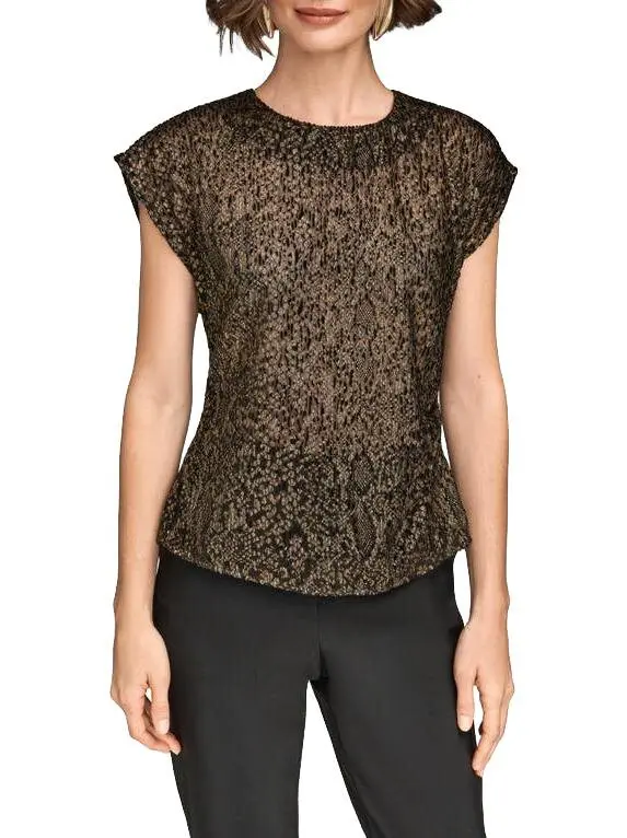 Donna Karan New York Metallic Cap-sleeve Top - Black/gold