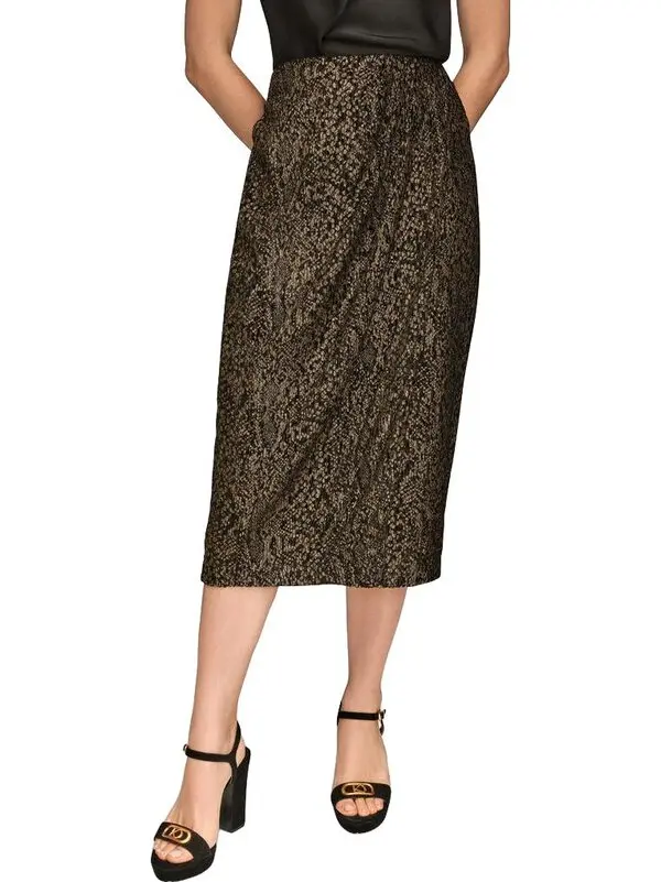 Donna Karan New York Metallic Burnout Faux Wrap Skirt - Black/gold