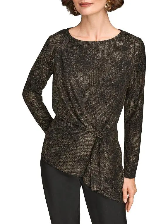 Donna Karan New York Metallic Long Sleeve Shirt - Black/gold