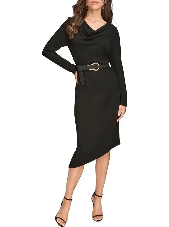 Donna Karan New York Long Sleeve Cowl Neck Sheath Dress - Black