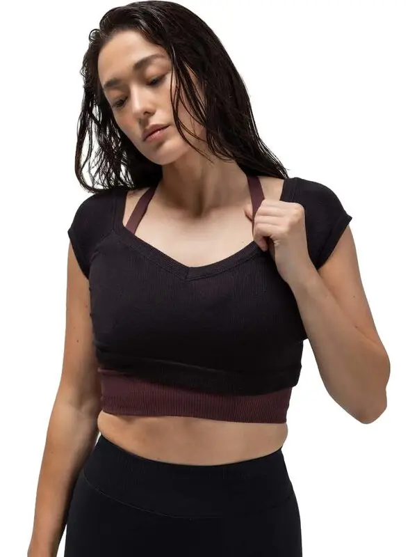 REFORMER Ribbed Cap Sleeve Cropped Top - Black