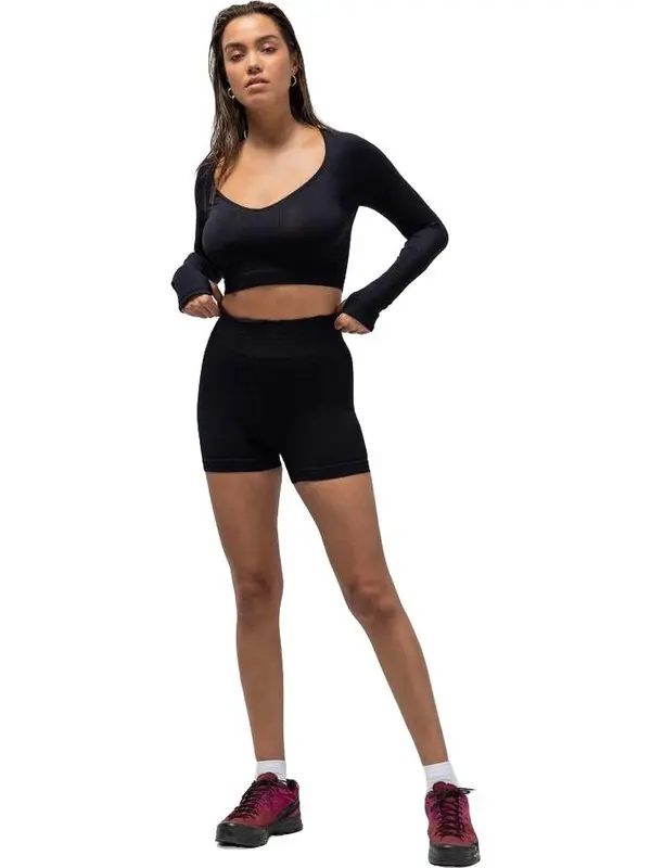 REFORMER V-neck Long Sleeve Crop Top - Black