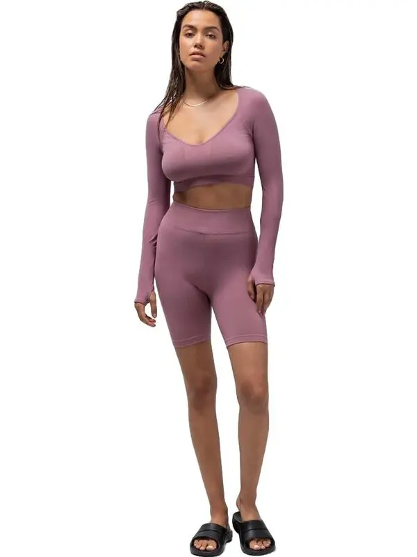 REFORMER V-neck Long Sleeve Crop Top - Mauve