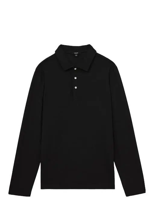 REISS Tivoli Texture Long Sleeve Polo - Black