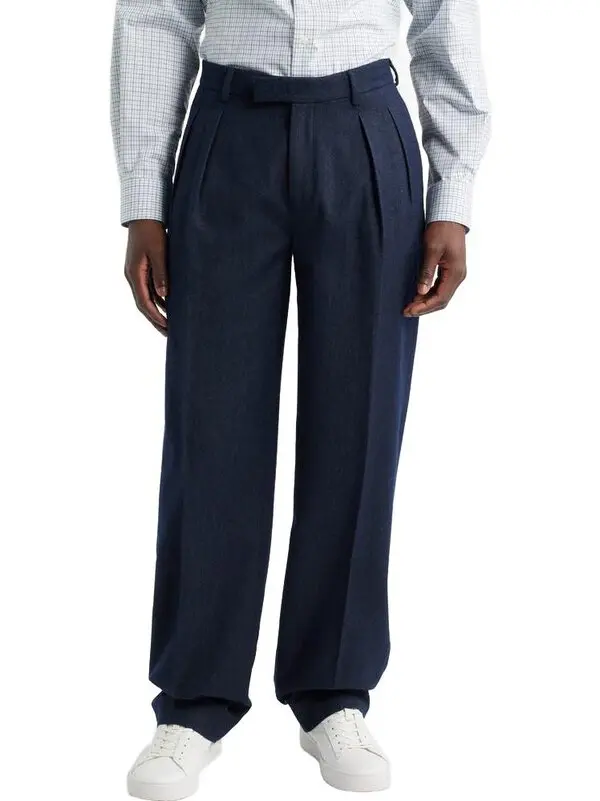 Billy Reid Pleated Cotton & Virgin Wool Dress Trousers - Navy