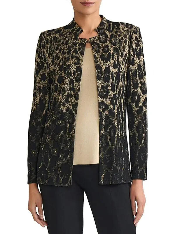 Ming Wang Metallic Leopard Jacquard Knit Jacket - Black/gold