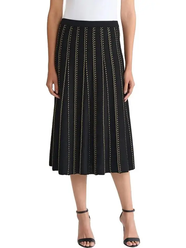 Ming Wang Linear Metallic Knit Midi Skirt - Black/gold