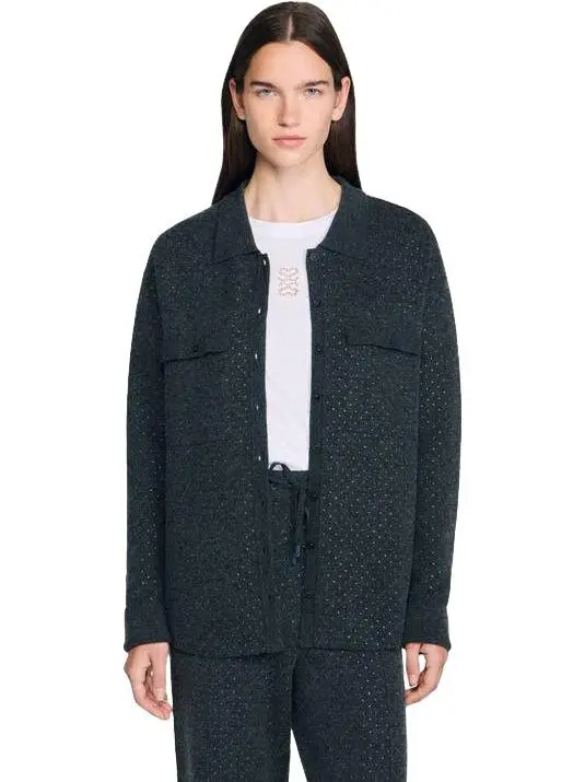 Sandro Long Rhinestone Cardigan - Charcoal Grey