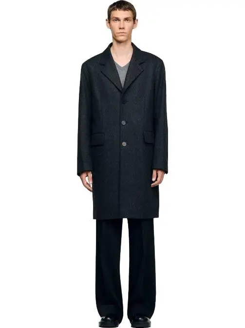 Sandro Wool Broadcloth Coat - Dark Grey