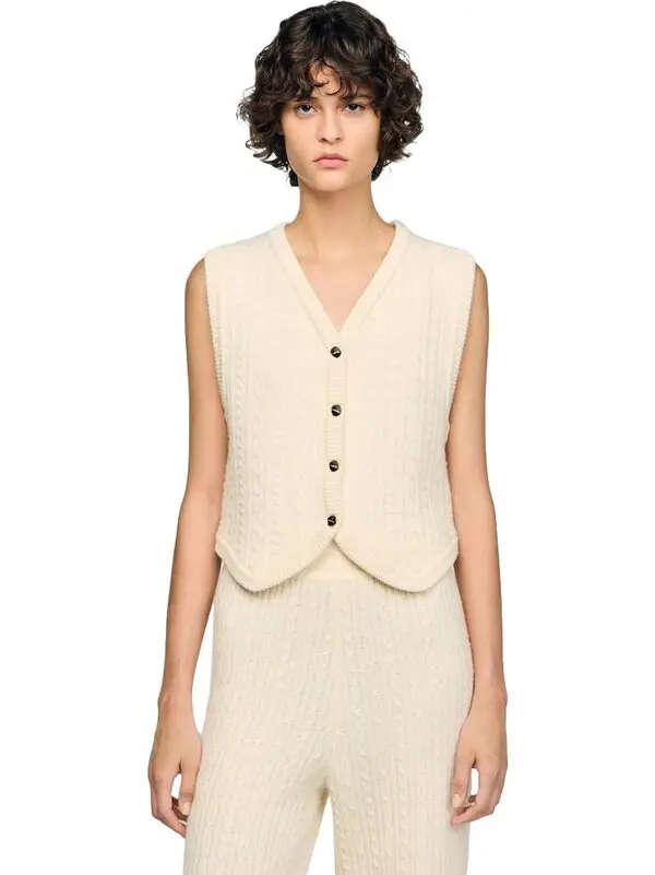 Sandro Cable Knit Waistcoat - Ecru