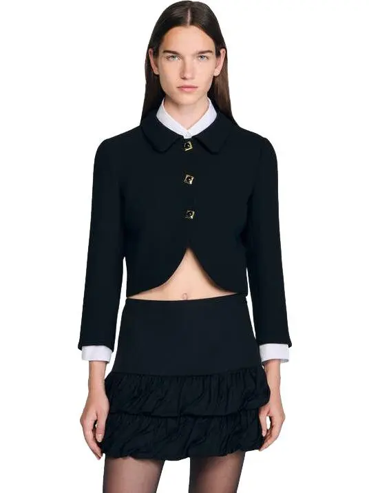 Sandro Cropped Jacket With Decorative Buttons - Black