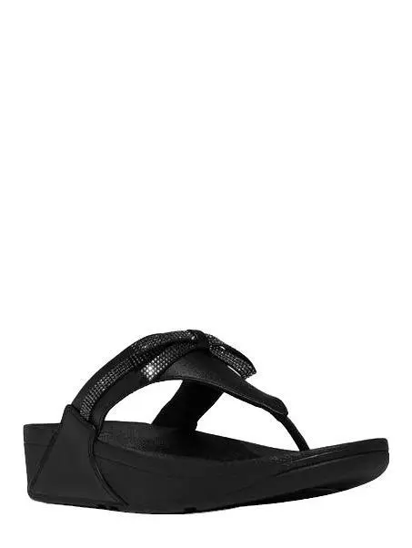 Fitflop Lulu Glitz Bow Leather Toe-post Sandals - All Black