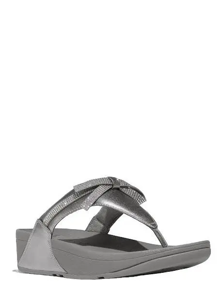 Fitflop Lulu Glitz Bow Leather Toe-post Sandals - Silvereen