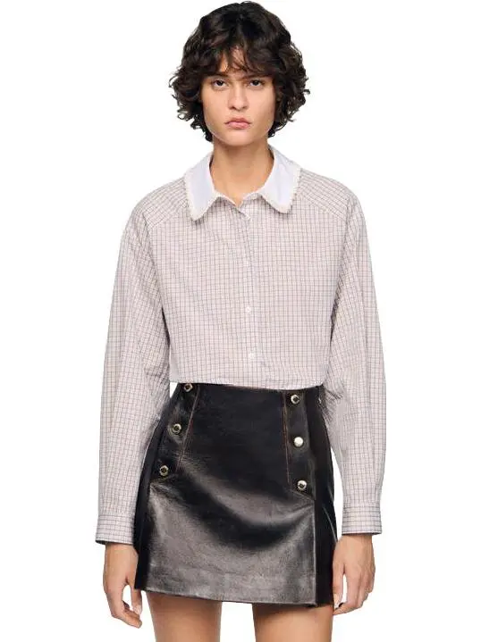 Sandro Plaid Shirt With Pearl Collar - Beige/white