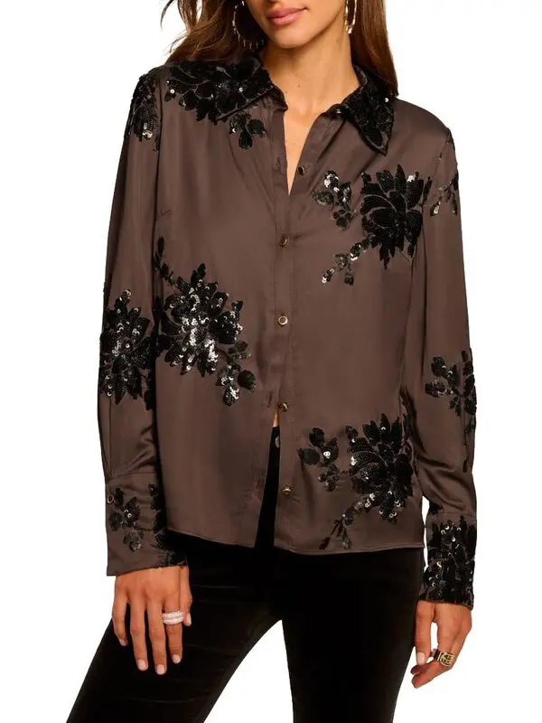Ramy Brook Sara Sequined Button-up Shirt - Boho Brown
