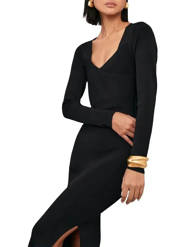 REISS Sophia Long Sleeve Knit Maxi Dress - Black