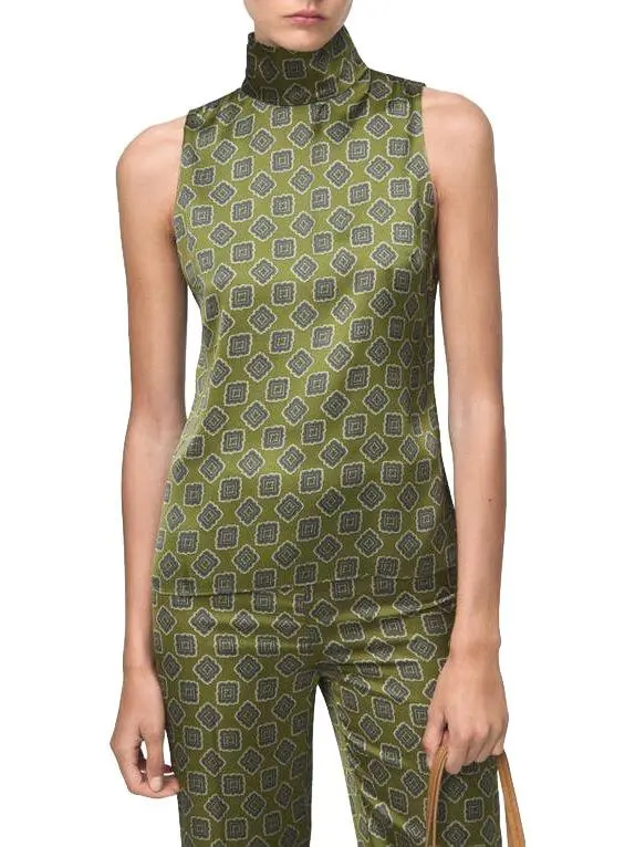 Mango Geometric Print Sleeveless Turtleneck Top - Green