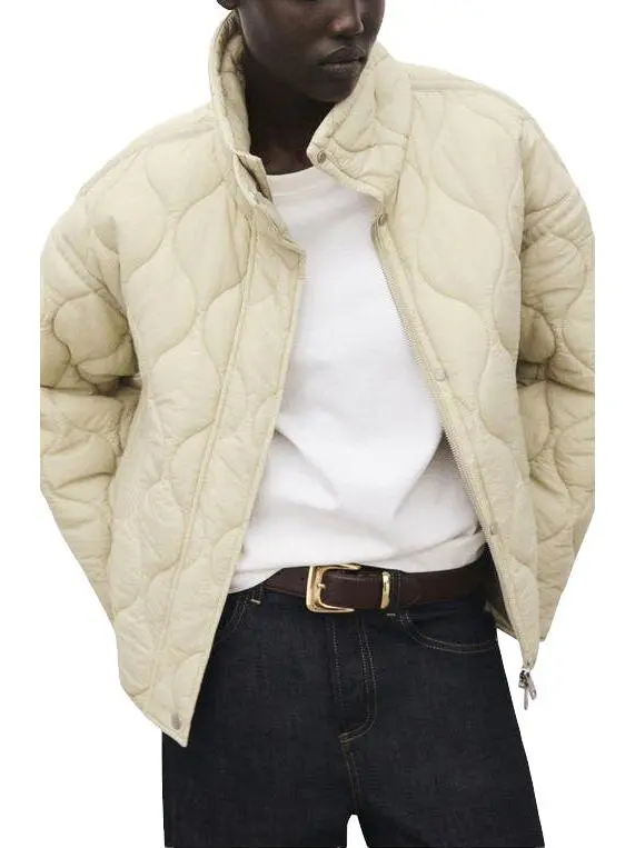 Mango Oversized Quilted Jacket - Ivory White