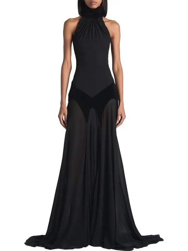 Alexander McQueen Halter Neck Silk Georgette Gown - Black