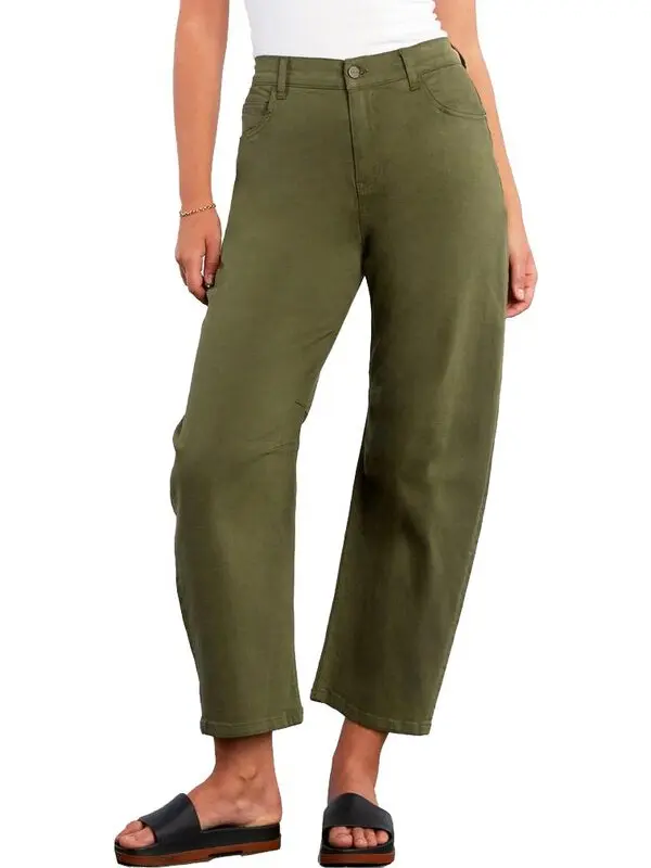 HINT OF BLU Valerie High-waist Ankle Barrel Jeans - Olive