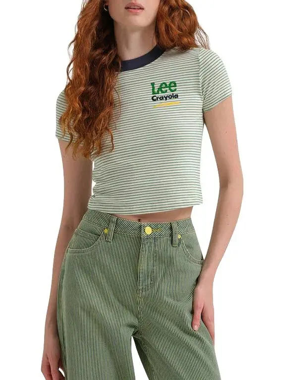 LEEM X Crayola Crop T-shirt - Ecru Green Stripe