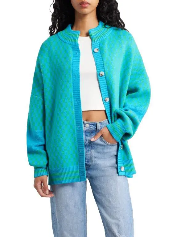 DRESSED IN LALA Grandpa Cardigan - Blue/green