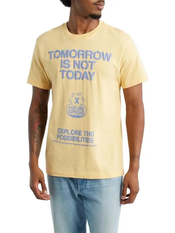 THE FORECAST AGENCY Tomorrow Is Not Today Cotton Graphic T-shirt - Sunburst