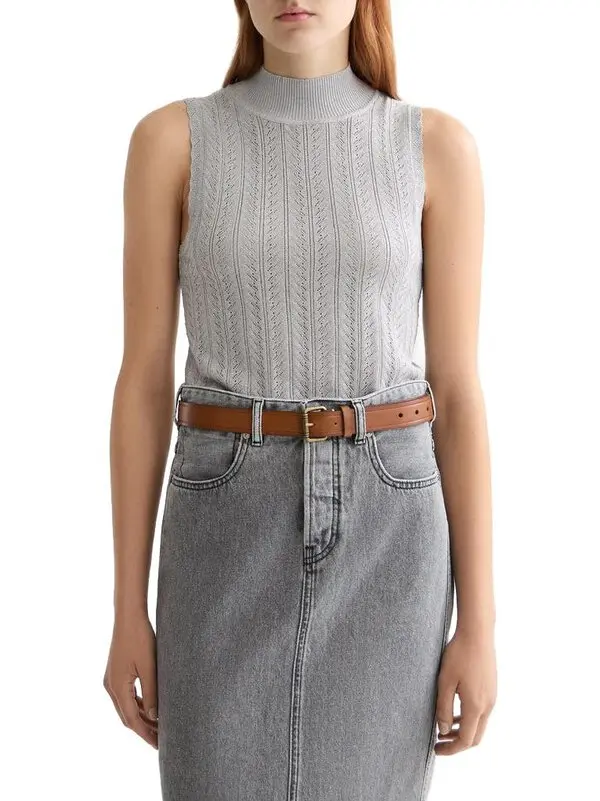 Scotch & Soda Metallic Pointelle Sleeveless Turtleneck Sweater - Silver
