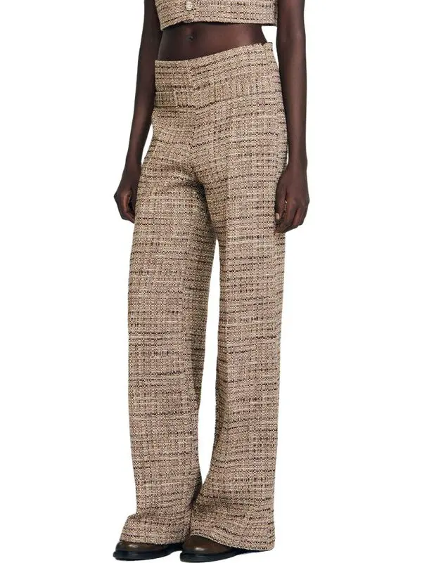 Sandro Decorative Tweed Wide-leg Trousers - Brown