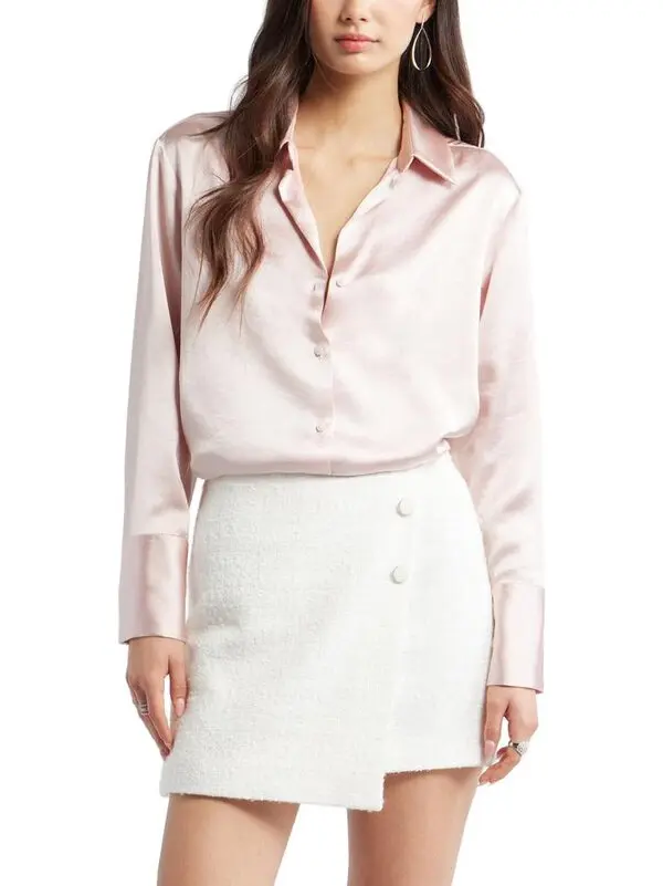 OPEN EDIT Relaxed Fit Satin Button-up Shirt - Pink Sepia