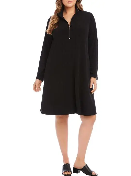 Karen Kane Half Zip Long Sleeve Travel Jersey Dress - Black